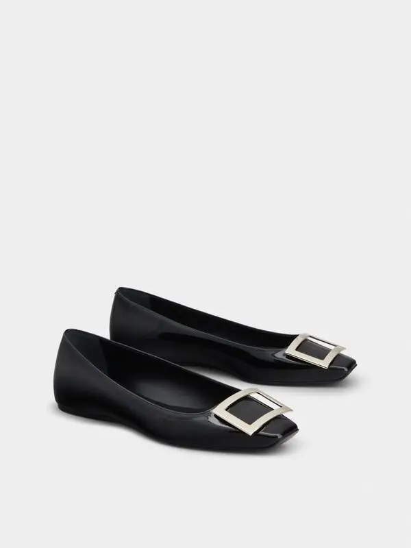 ROGER VIVIER Trompette Ballerinas In Patent Leather With Metal Buckle - Black