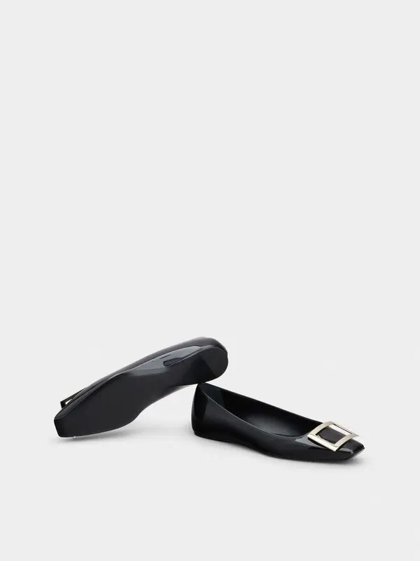 ROGER VIVIER Trompette Ballerinas In Patent Leather With Metal Buckle - Black