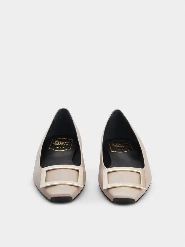 ROGER VIVIER Trompette Ballerinas In Leather With Metal Buckle - Beige