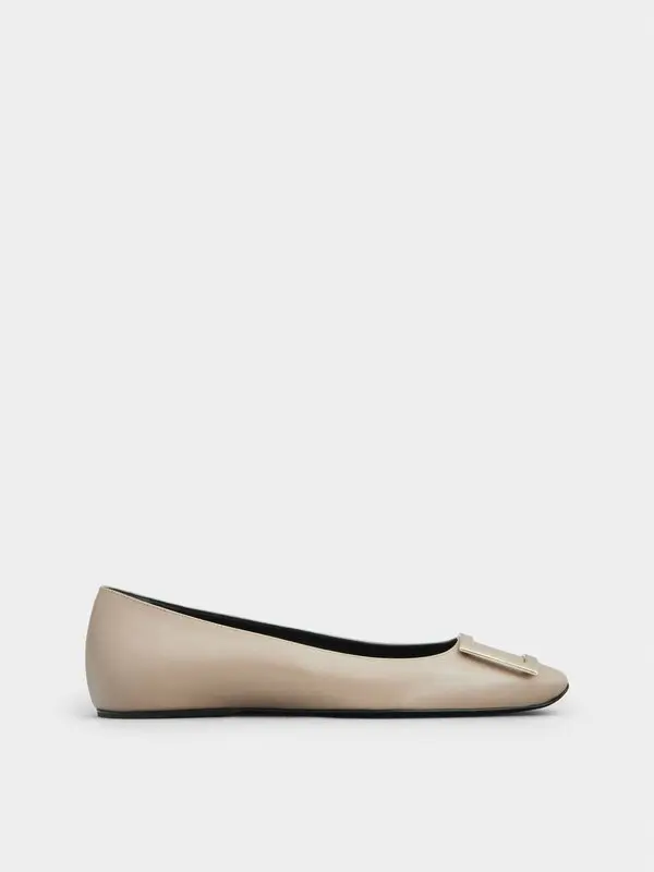 ROGER VIVIER Trompette Ballerinas In Leather With Metal Buckle - Beige