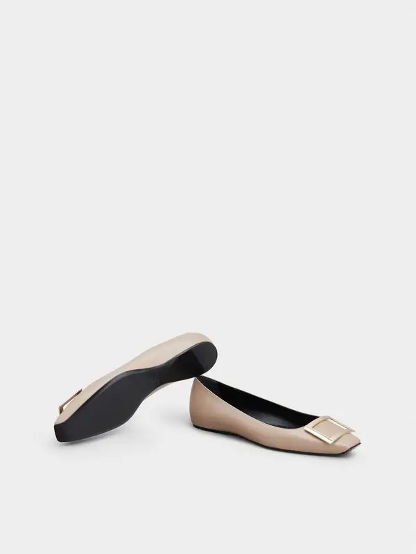 ROGER VIVIER Trompette Ballerinas In Leather With Metal Buckle - Beige