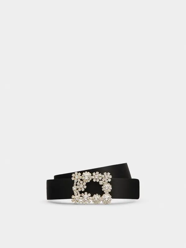 ROGER VIVIER Efflorescence Belt In Satin With Crystal Embellishments - Black
