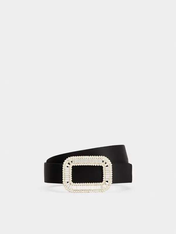 ROGER VIVIER Pilgrim Belt In Satin With Crystal Buckle - Black