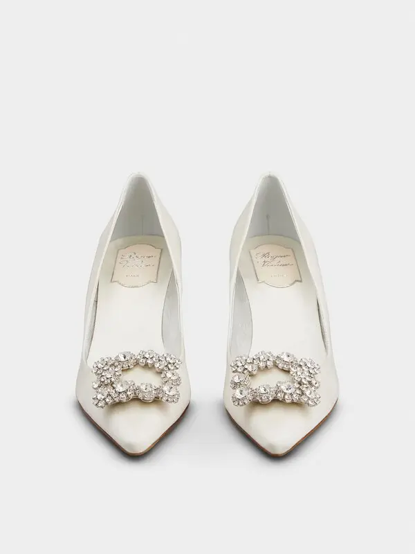 ROGER VIVIER Efflorescence Satin Pumps With Crystal Buckle - Off White