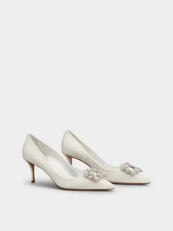 ROGER VIVIER Efflorescence Satin Pumps With Crystal Buckle - Off White