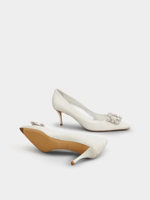 ROGER VIVIER Efflorescence Satin Pumps With Crystal Buckle - Off White