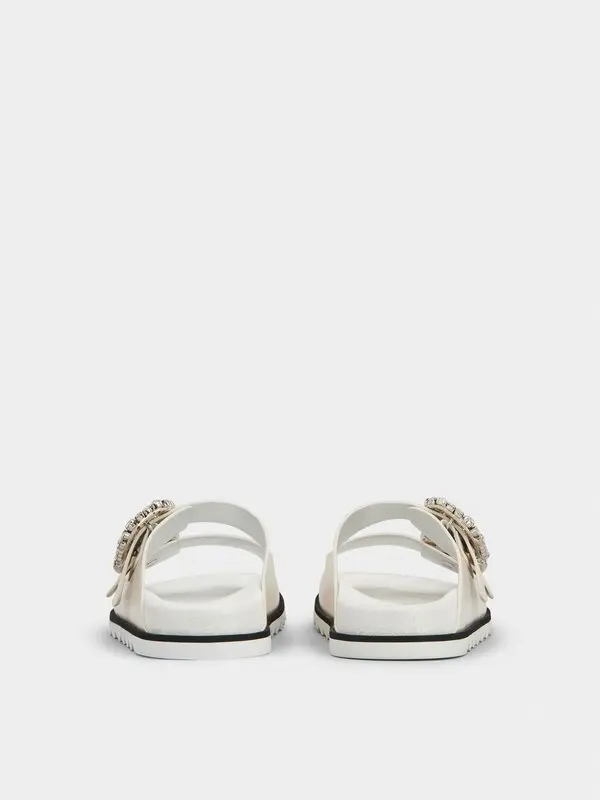 ROGER VIVIER Slidy Viv Mules In Leather With Crystal Buckles - Off White
