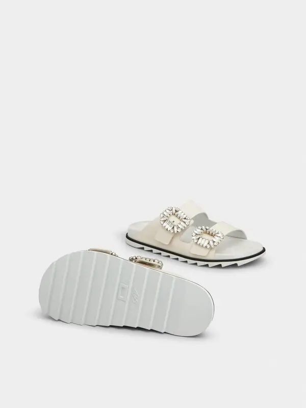 ROGER VIVIER Slidy Viv Mules In Leather With Crystal Buckles - Off White