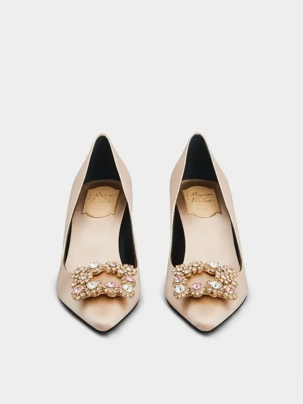 ROGER VIVIER Efflorescence Satin Pumps With Crystal Buckle - Pink