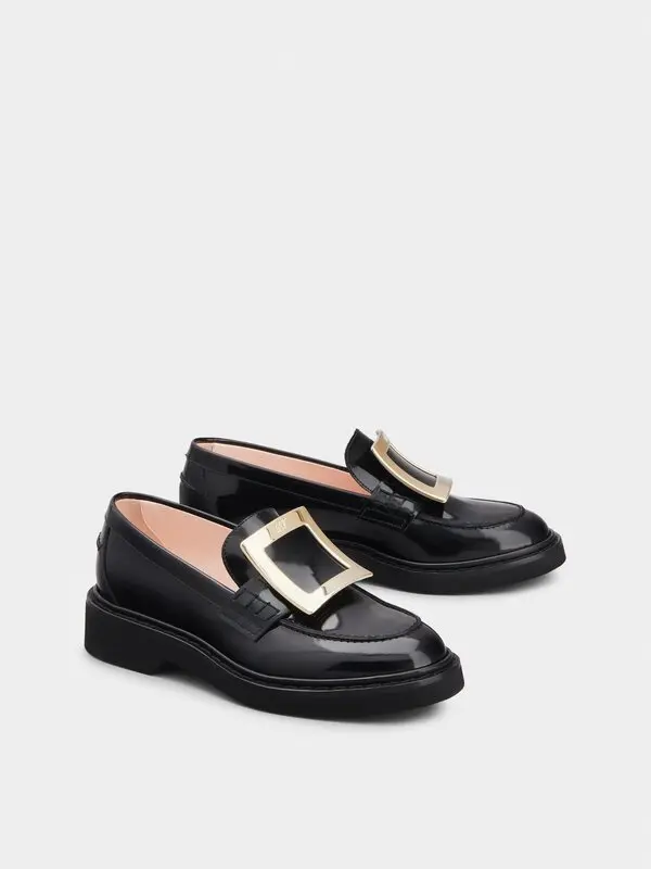 ROGER VIVIER Leather Loafers With Buckle Detail - Black