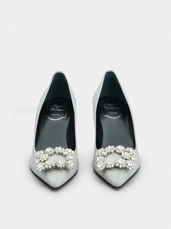 ROGER VIVIER Efflorescence Glitter Pumps With Crystal Buckle - Silver