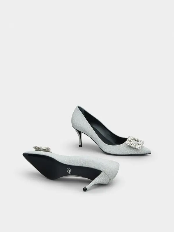 ROGER VIVIER Efflorescence Glitter Pumps With Crystal Buckle - Silver