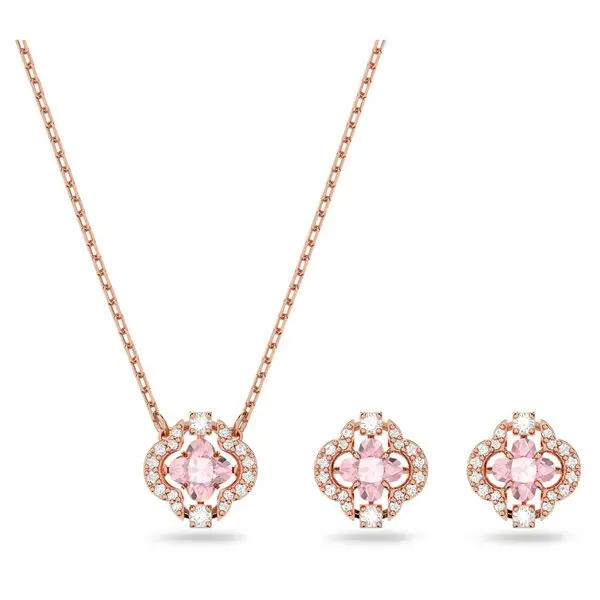 SWAROVSKI Una Set With Pear-cut Stud Earrings And Necklace - Pink