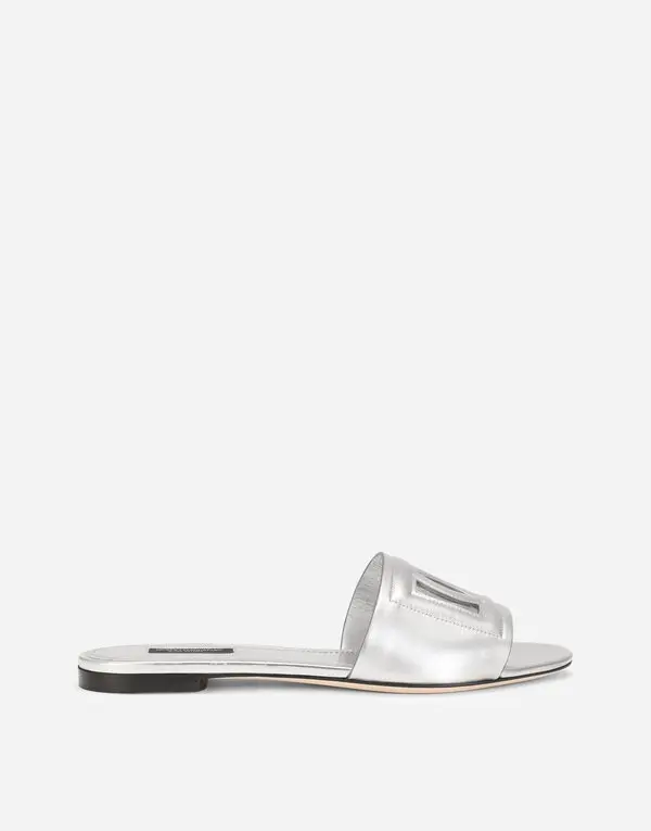 Dolce & Gabbana Nappa Mordore Dg Millennials Logo Slides - Silver