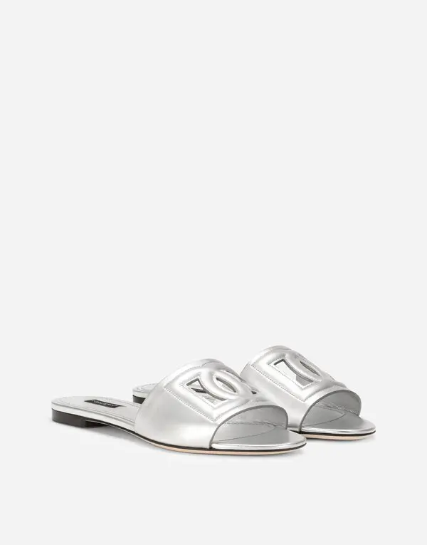 Dolce & Gabbana Nappa Mordore Dg Millennials Logo Slides - Silver