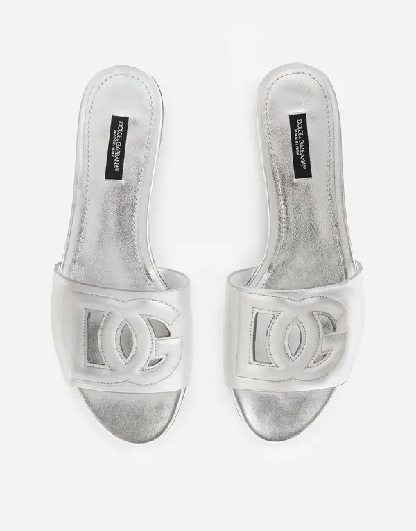 Dolce & Gabbana Nappa Mordore Dg Millennials Logo Slides - Silver