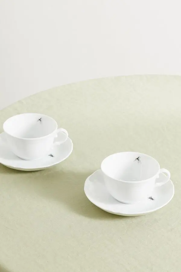 GINORI 1735 Off- Printed Porcelain Tea Cup And Saucer Set - White