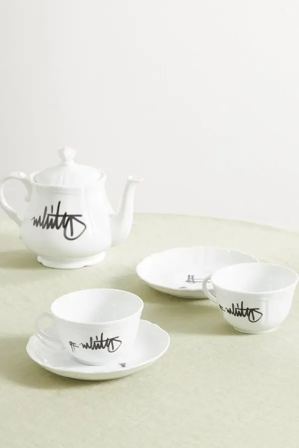 GINORI 1735 Off- Printed Porcelain Tea Cup And Saucer Set