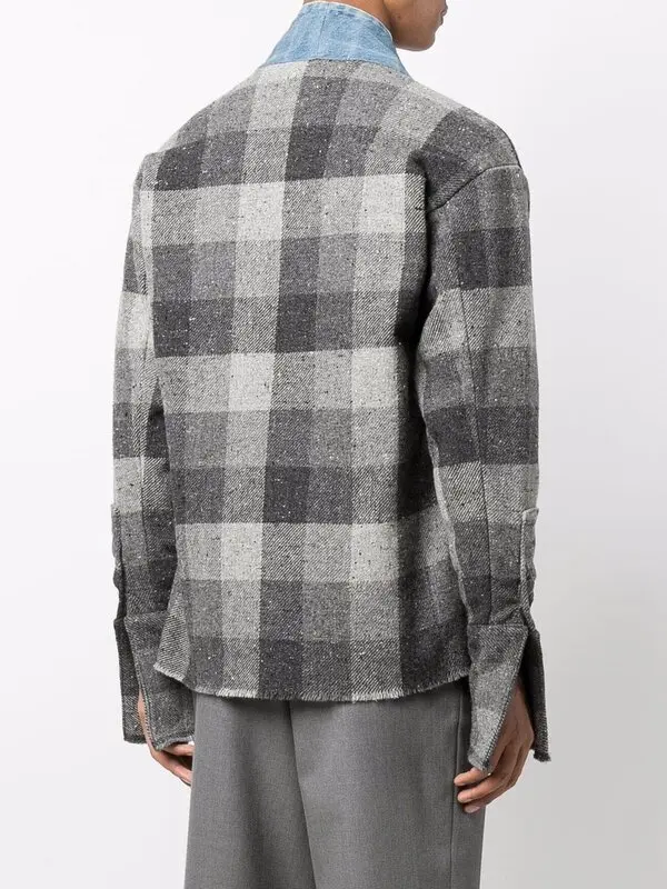 GREG LAUREN Denim-trim Checked Shacket - Grey
