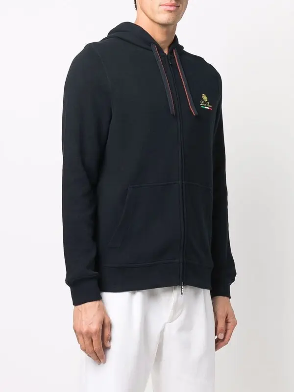 Loro Piana Embroidered-Logo Zip-Up Hoodie - Blue | Editorialist