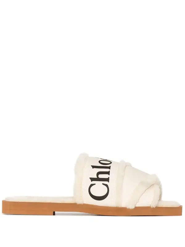 Chloé Woody Logo-tape Flat Sandals - White