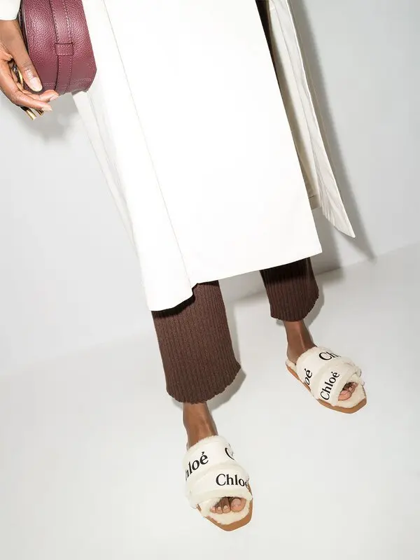 Chloé Woody Logo-tape Flat Sandals - White