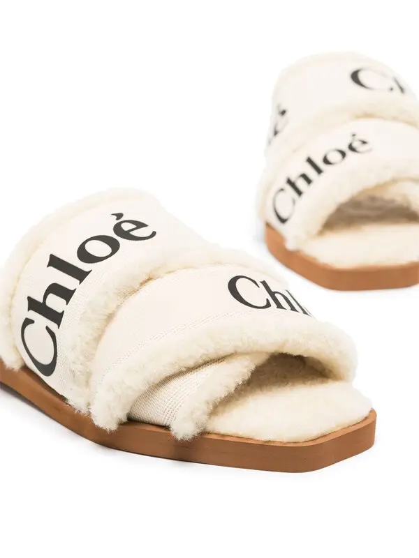 Chloé Woody Logo-tape Flat Sandals - White