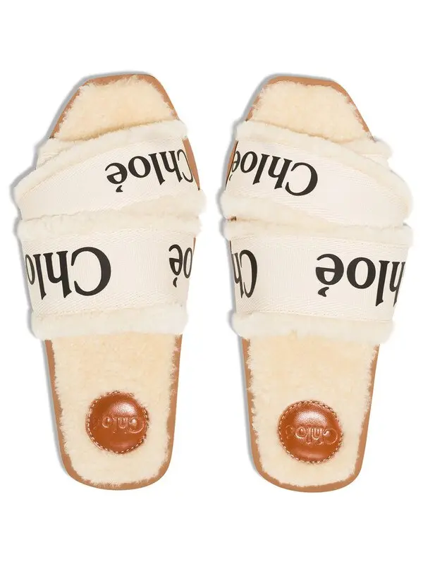 Chloé Woody Logo-tape Flat Sandals - White