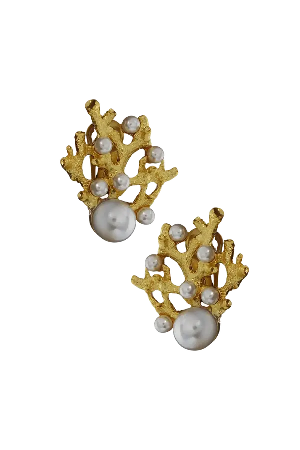 KENNETH JAY LANE Plated Branch Faux Pearl Clip On Earrings - Gold