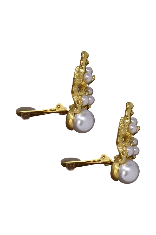 KENNETH JAY LANE Plated Branch Faux Pearl Clip On Earrings