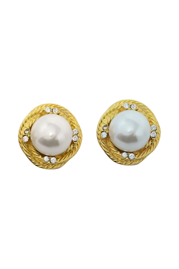 KENNETH JAY LANE Crystal Loveknot Pearl Ball Clip-on Earrings - Gold