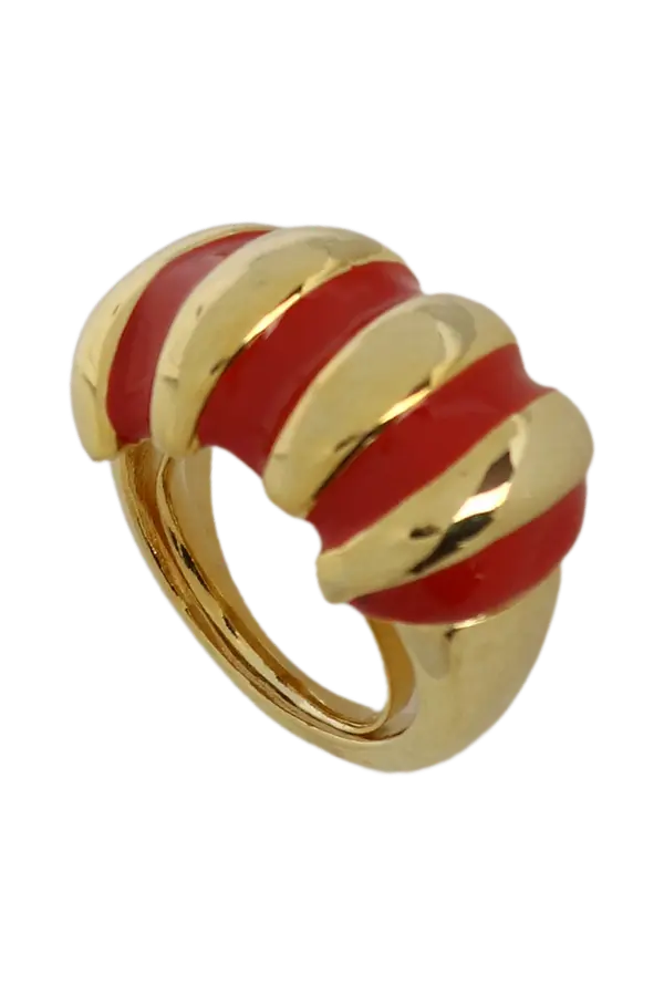 KENNETH JAY LANE Enamel Shrimp Adjustable Ring - Red