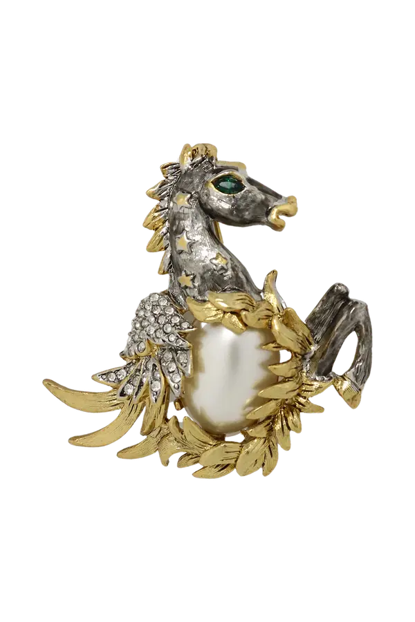 KENNETH JAY LANE Pearl & Crystal Pegasus Pin - White
