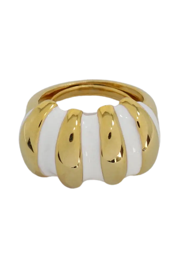 KENNETH JAY LANE Enamel Shrimp Adjustable Ring - White