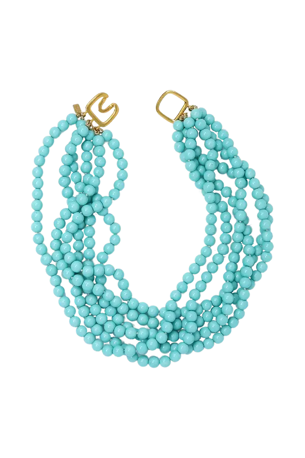 KENNETH JAY LANE Six Row Turquoise Bead Necklace - Lime