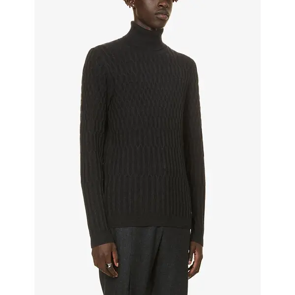 Hugo Patterned Turtleneck Wool And Cotton-blend Jumper