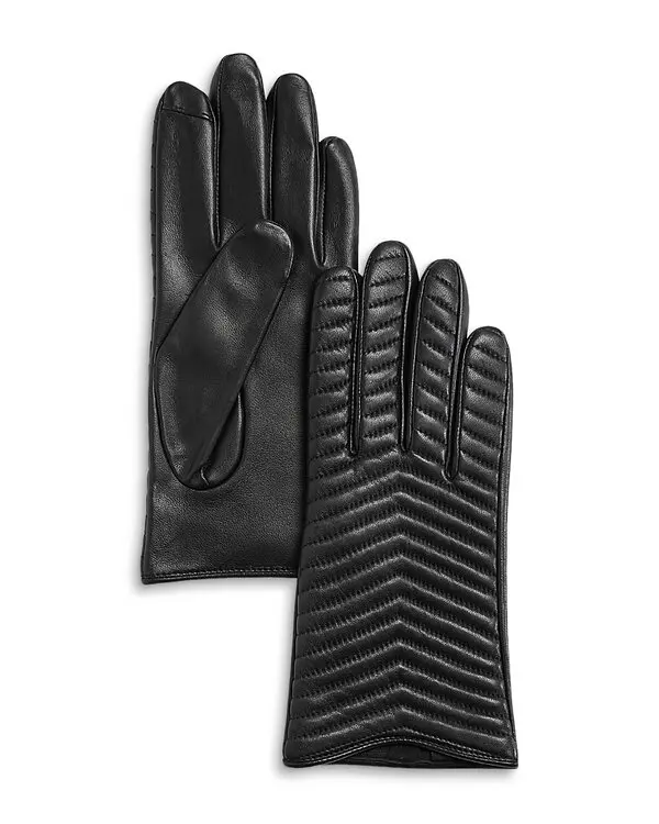 Aqua Quilted Leather Tech Gloves - Black