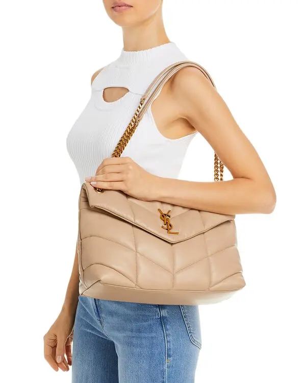 Saint Laurent Puffer Shoulder Bag - Beige/gold