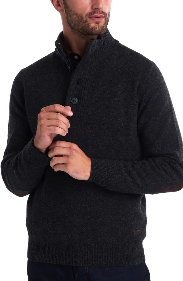 Barbour Patch Wool Quarter Zip Pullover - Charcoal