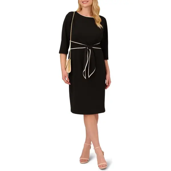 Adrianna Papell Crepe Sheath Dress - Black/ivory