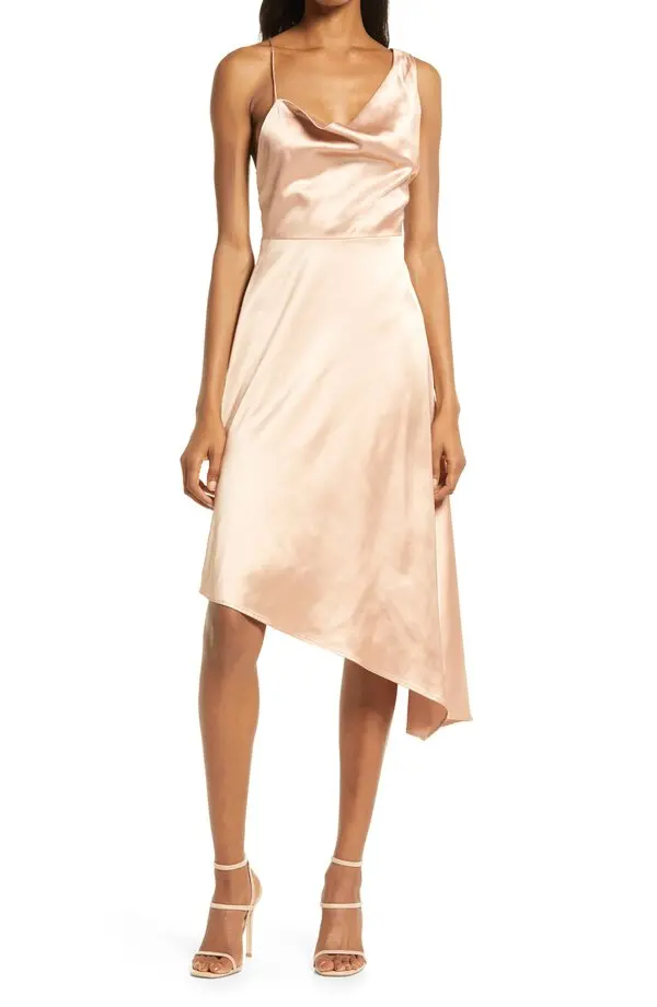 Lulus Sereno Cowl Neck Satin Midi Dress In Champagne - 50% Off |  Editorialist