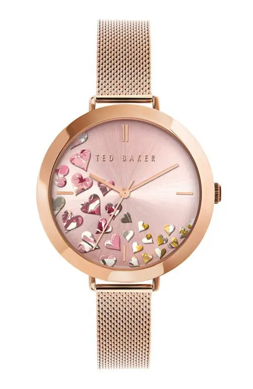 Ted Baker London Ammy Hearts Mesh Strap Watch - Rose Gold
