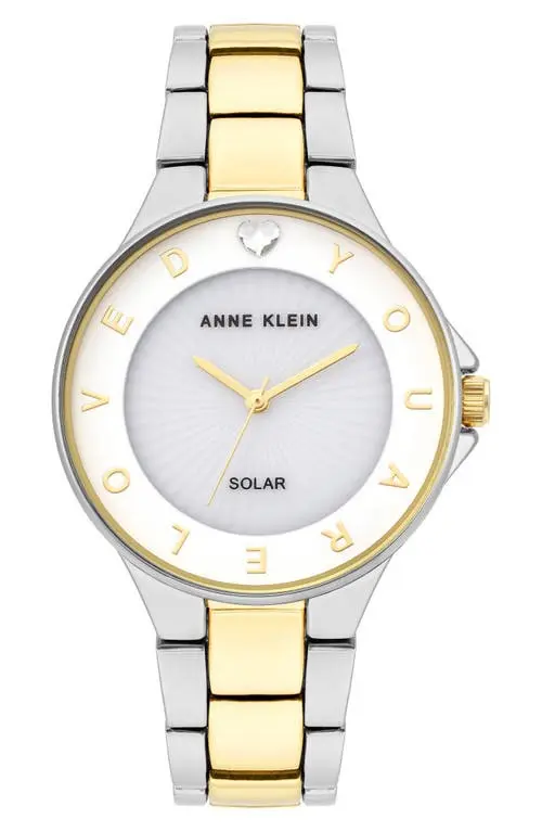 Anne Klein Love Crystal Heart Solar Bracelet Watch - White Dial