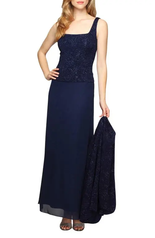 Alex Evenings Two-piece Jacquard Gown With Jacket
