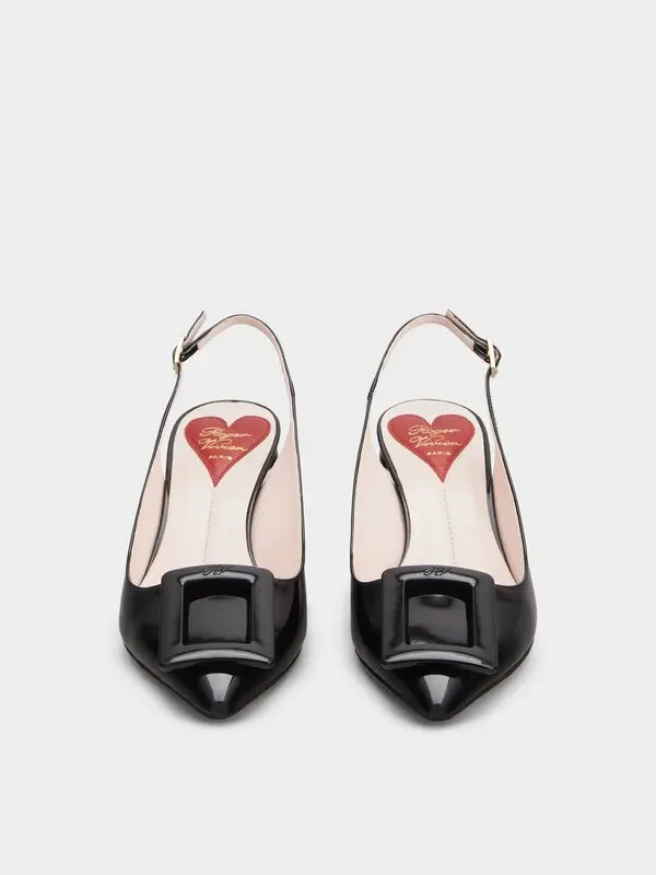 ROGER VIVIER Virgule Slingback Pumps In Patent Leather - Black