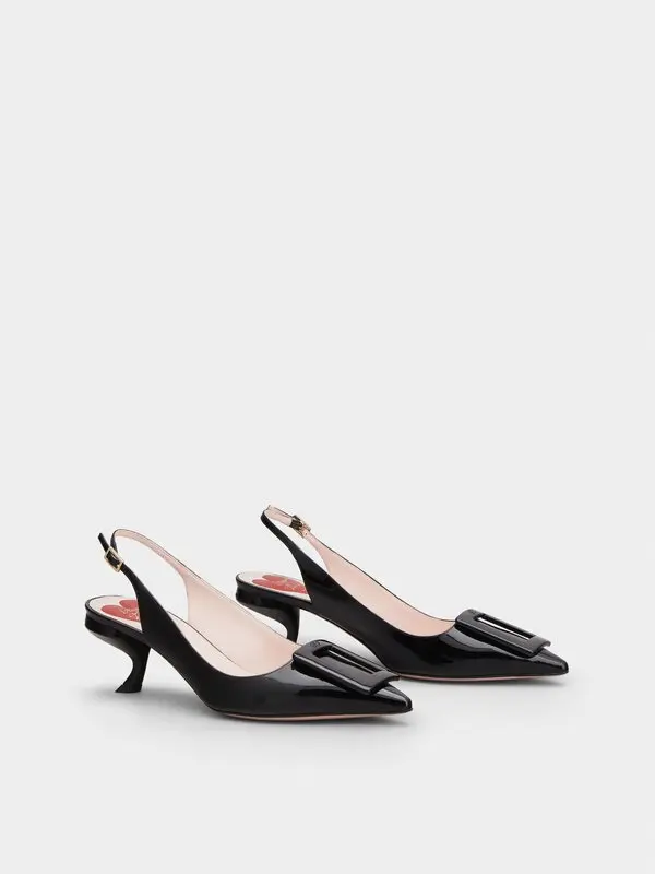 ROGER VIVIER Virgule Slingback Pumps In Patent Leather - Black