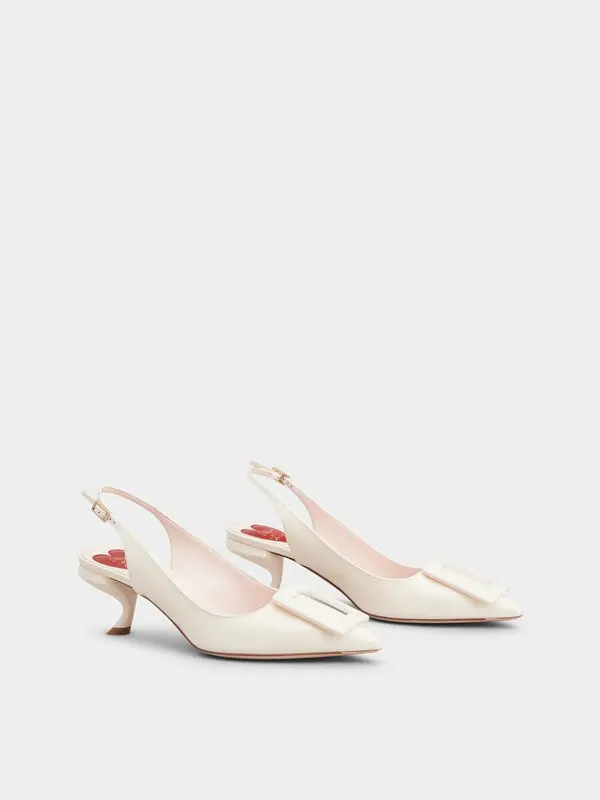 ROGER VIVIER Virgule Slingback Pumps In Patent Leather With Lacquered Buckle - Off White