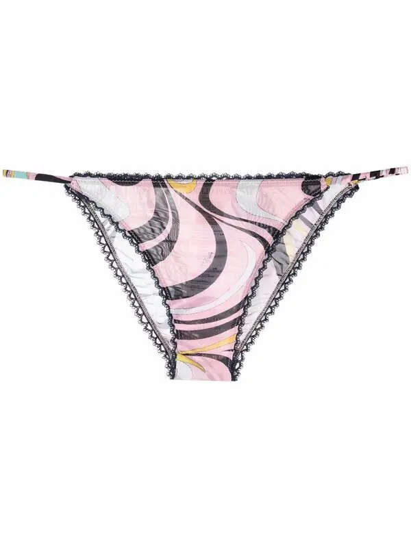 Emilio Pucci Onde-print Lace-trim Briefs - 032-navy/rosa