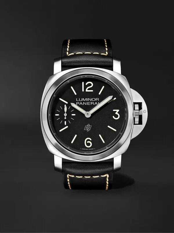 Panerai Luminor Logo Hand-wound 44mm Stainless Steel And Leather Watch - Black