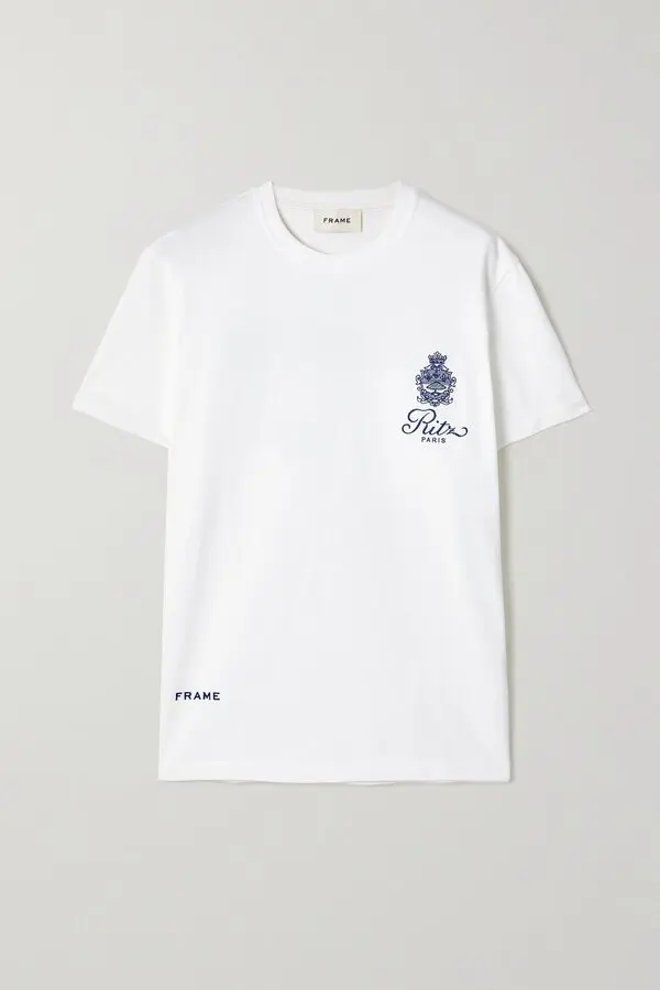 FRAME Ritz Paris Embroidered Cotton-jersey T-shirt